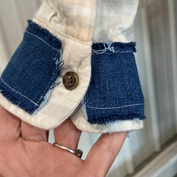 Tops | Denim Patchwork Peaceheart Symbols On Bleached Flannel Denim ...